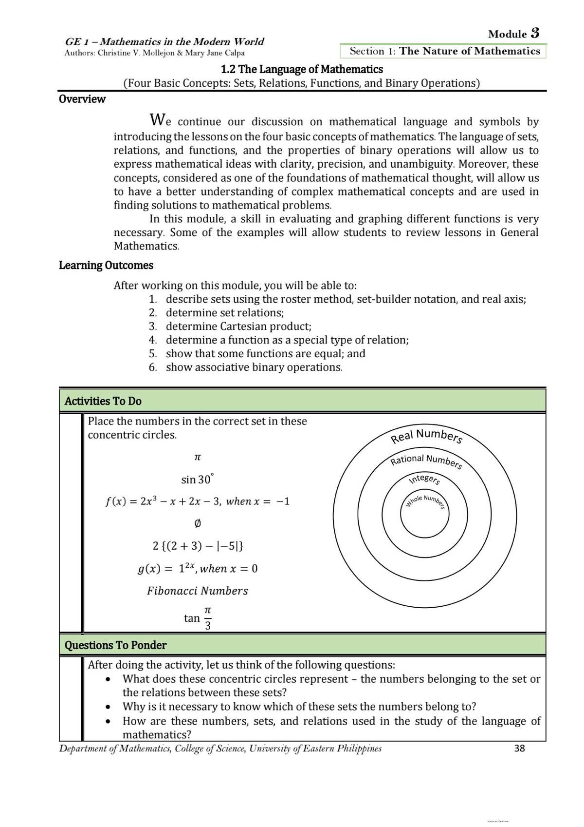 Module 3 GE 1 Mathematics in the Modern World: The Nature of Sets ...