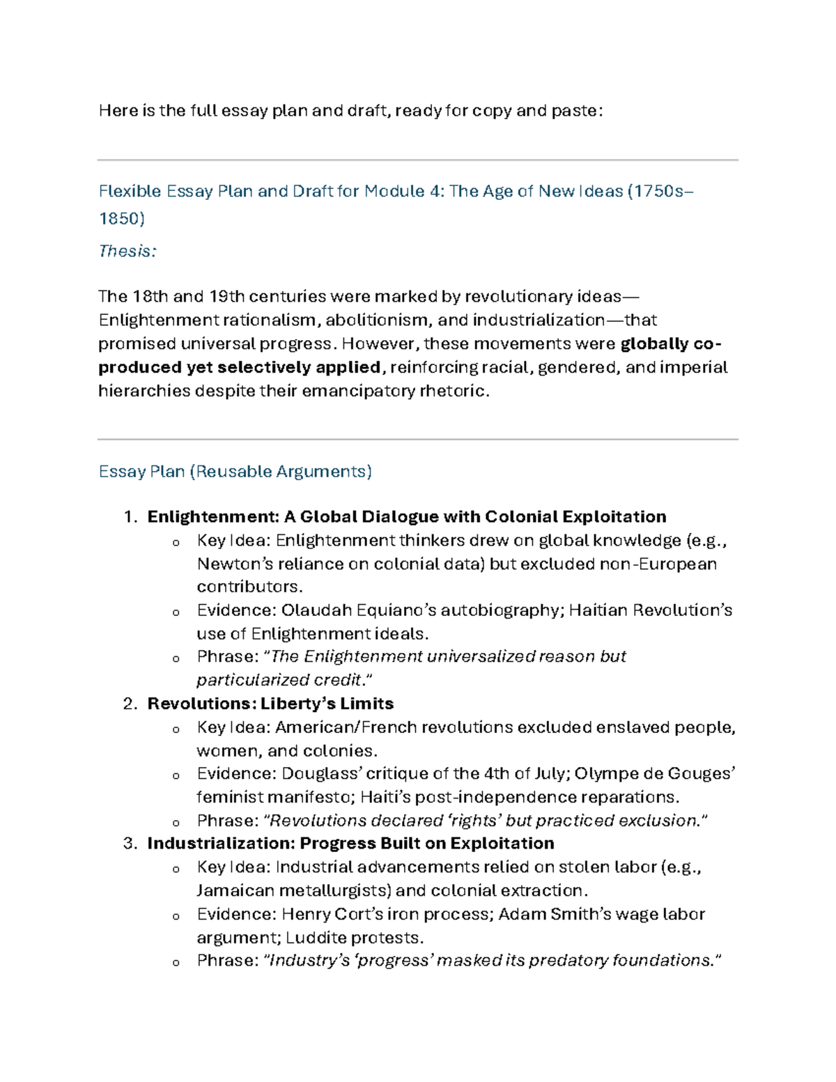 Flexible Essay Plan and Draft for Module 4: The Age of New Ideas - Studocu