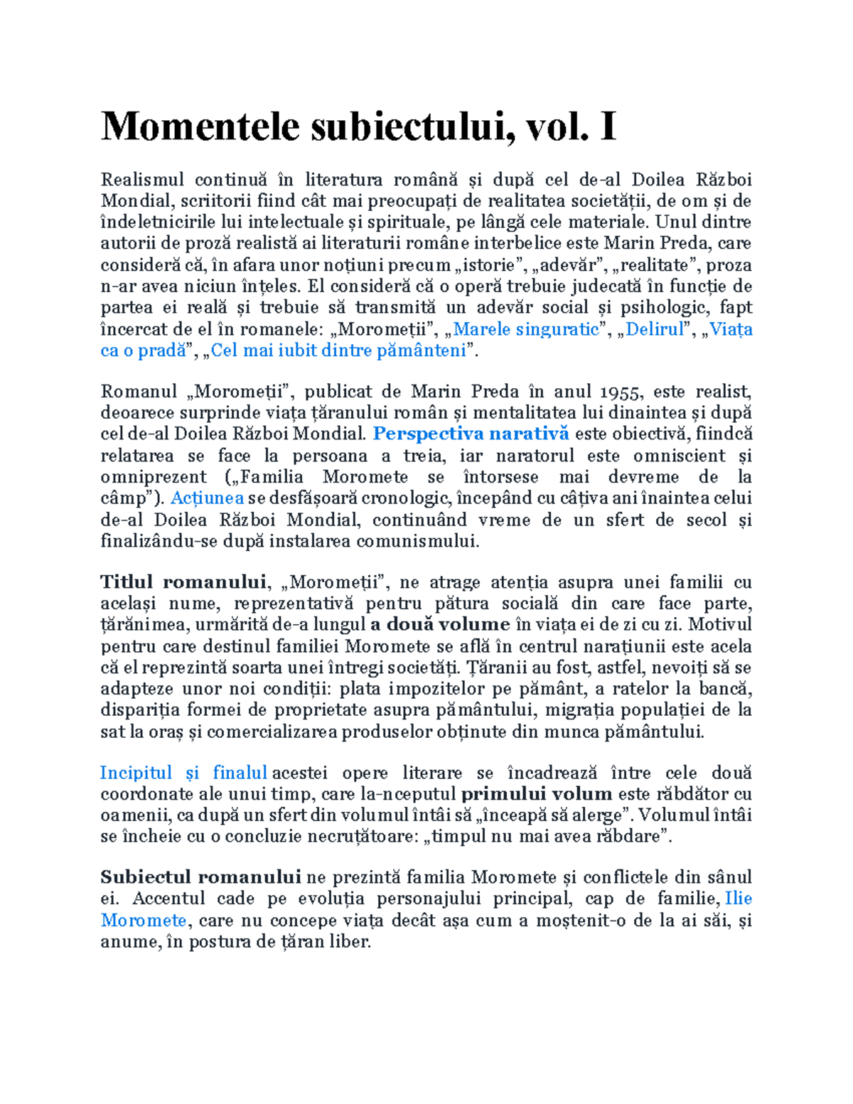 Realismul în literatura română postbelică: Marin Preda și familia ...