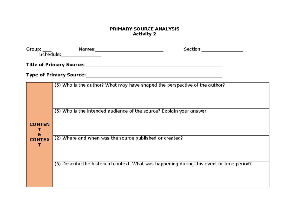 Primary- Source- Analysis - PRIMARY SOURCE ANALYSIS Activity 2 Group ...
