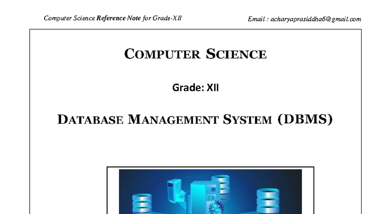 Computer Science XII: DBMS Important Notes and Key Concepts - Studocu