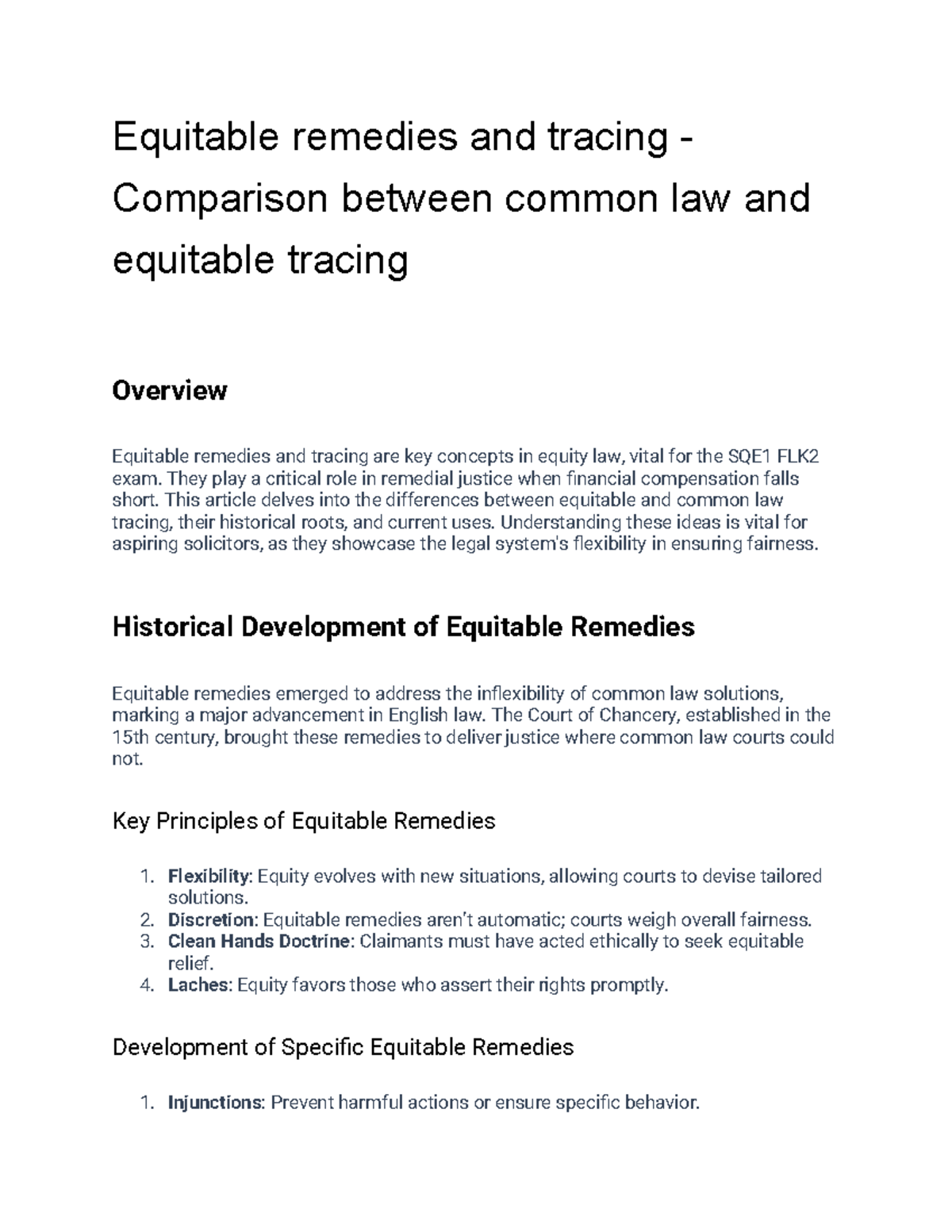 Equitable Remedies & Tracing: Common Law vs. Equitable Analysis for ...