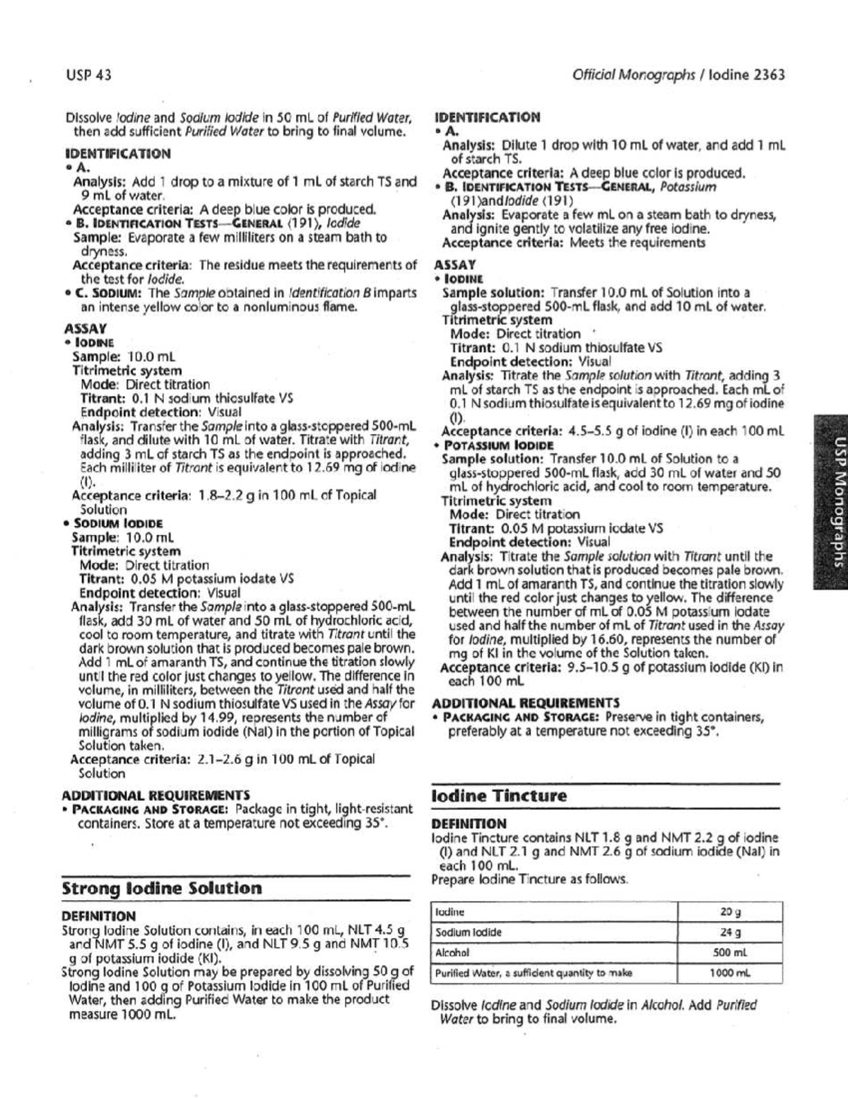 Strong Iodine Solution USP 43 Official Monograph Analysis - Studocu