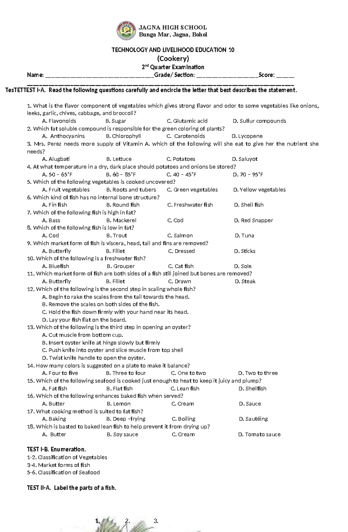 2nd qtr test t.l.e 10 - Cookery 10- 2nd quarter test - JAGNA HIGH ...
