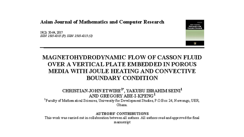 Magnetohydrodynamic Flow of Casson Fluid Over a Vertical Plate in ...
