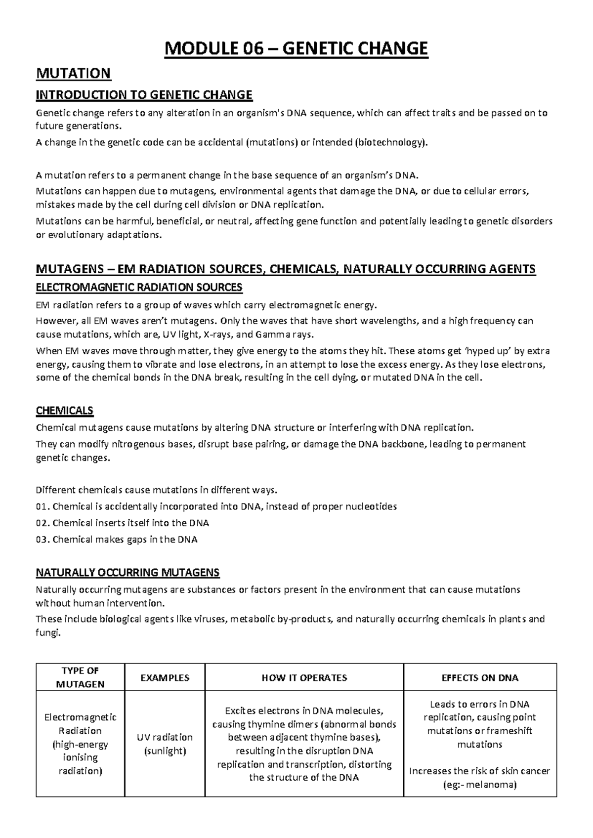 Module 06 - Genetic Change - MODULE 0 6 – GENETIC CHANGE MUTATION ...