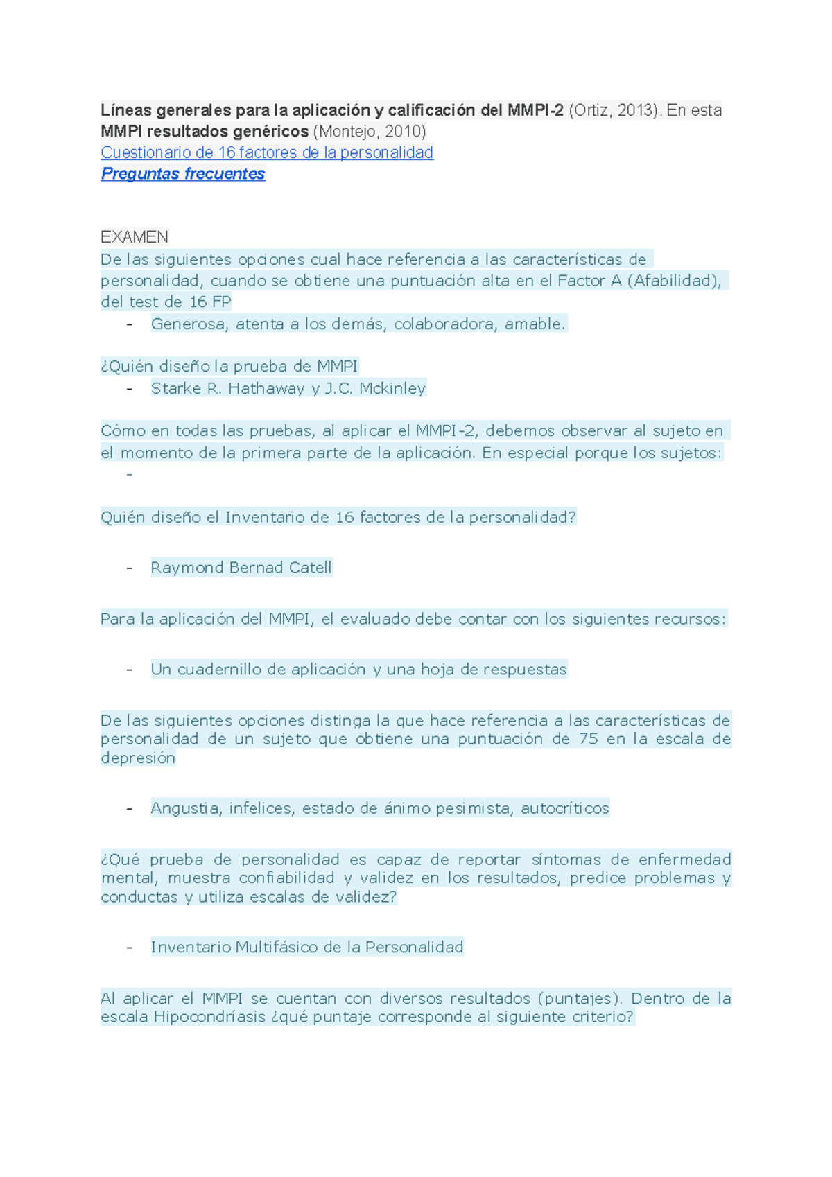 Examen Semana 5: Pruebas Psicológicas y MMPI-2 Detalles - Studocu