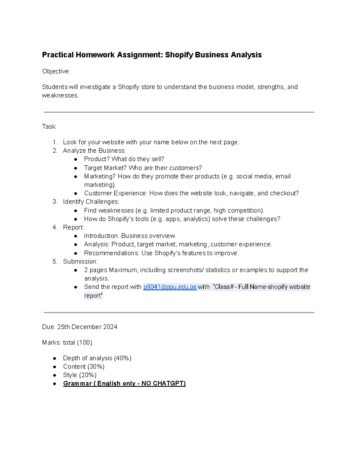 Practical Homework Assignment: Shopify Business Analysis - Studocu