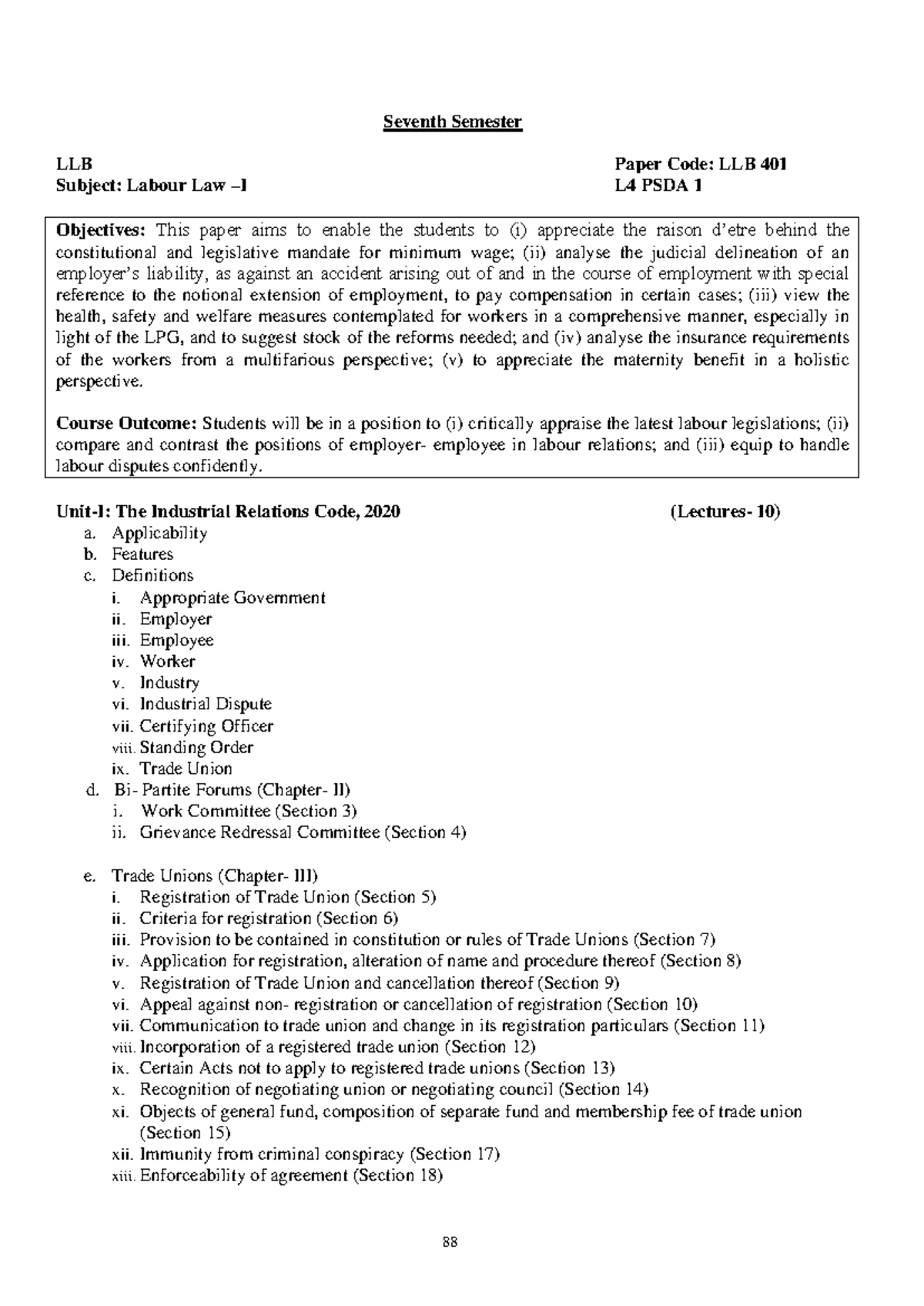 Seventh Semester LLB Syllabus Overview: Labour Law, Competition Law ...