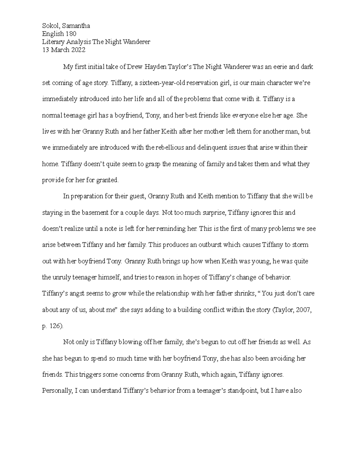 The Night Wanderer LA - Lit analysis - Sokol, Samantha English 180 ...