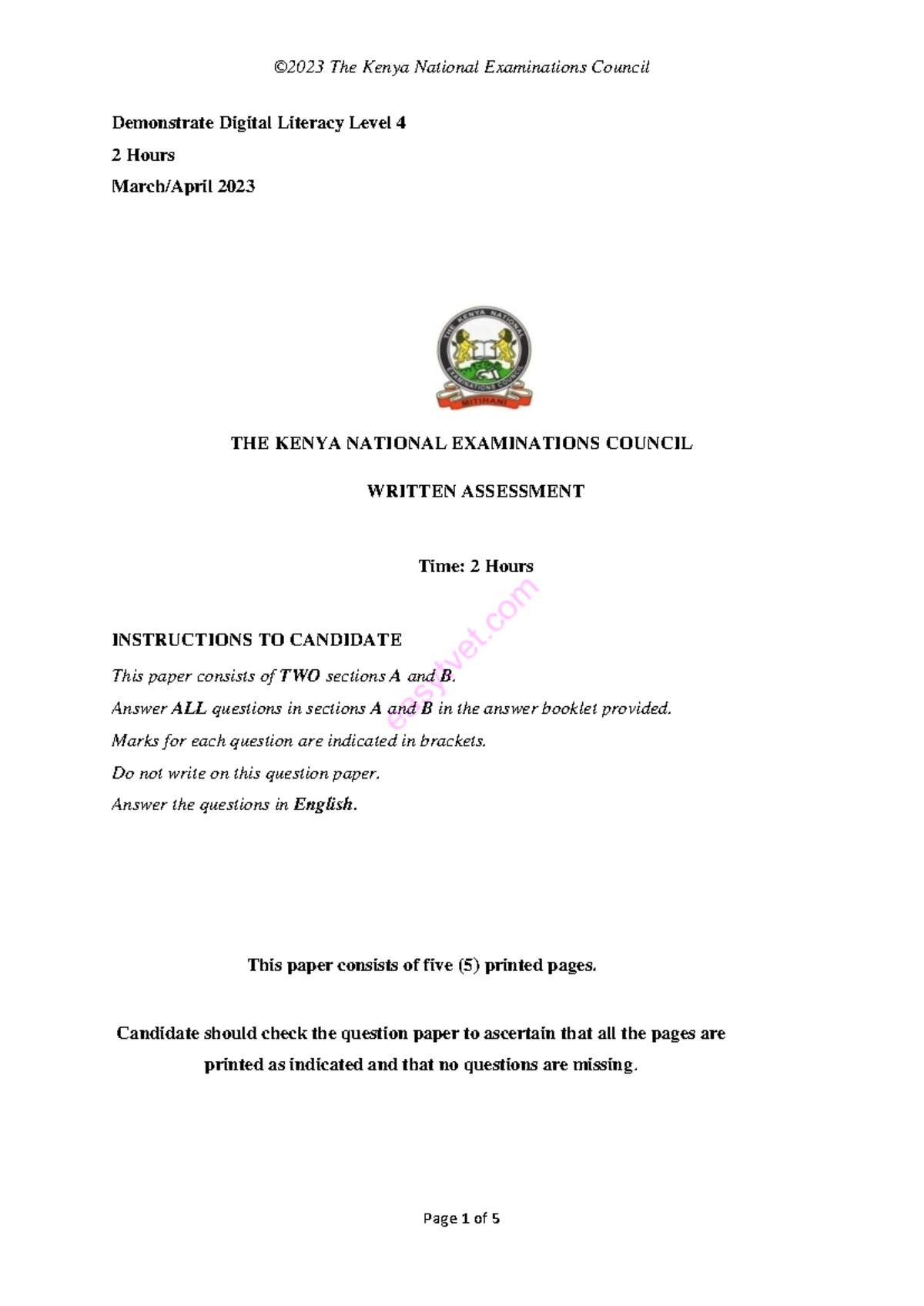 Digital Literacy Assessment 2023m - Level 4 Exam Questions - Studocu