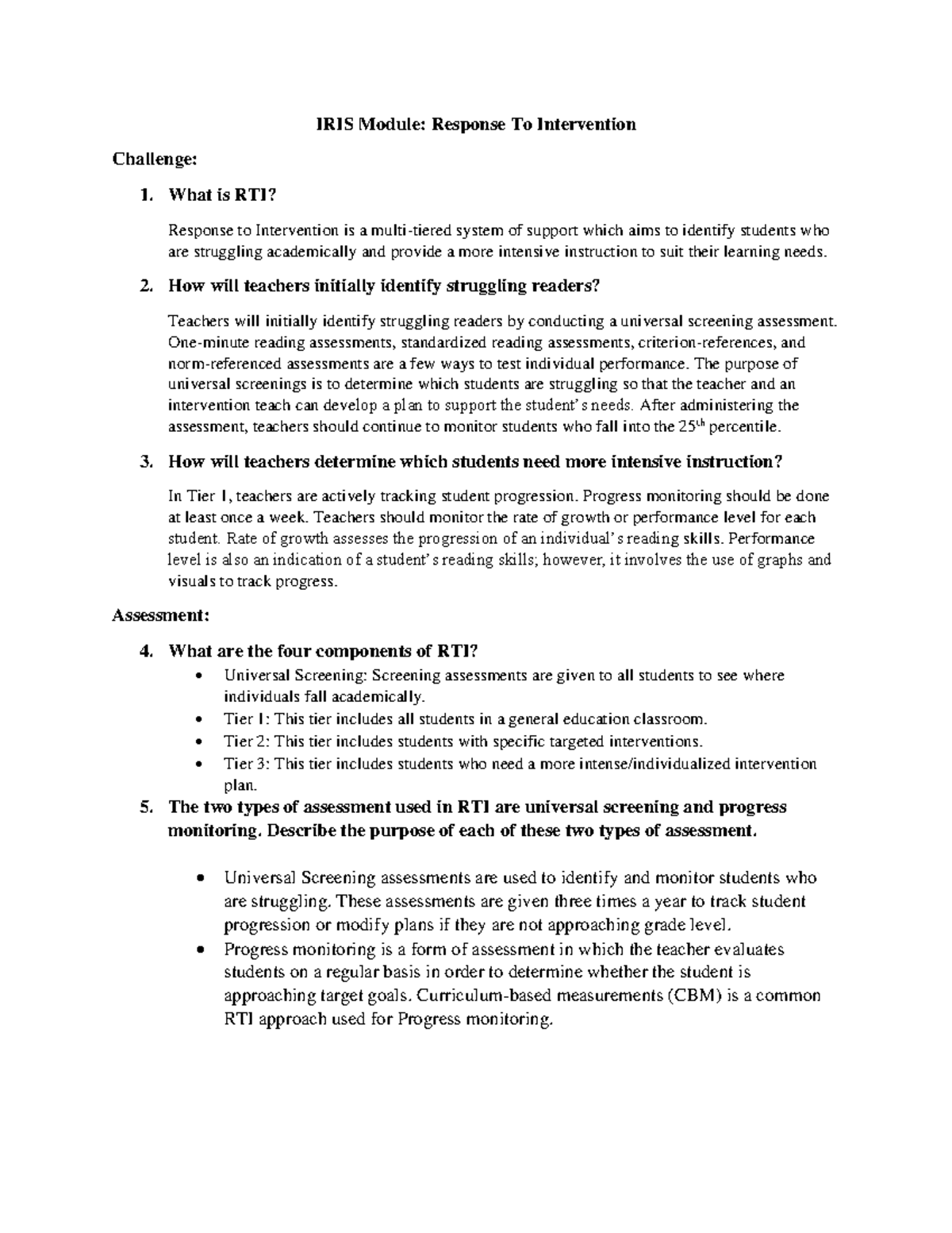 IRIS Module RTI - These are the questions and my answers for the ...