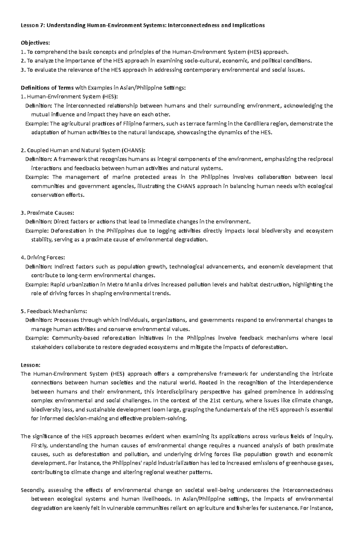 DISS- Lesson 7: Understanding Human-Environment Systems and ...