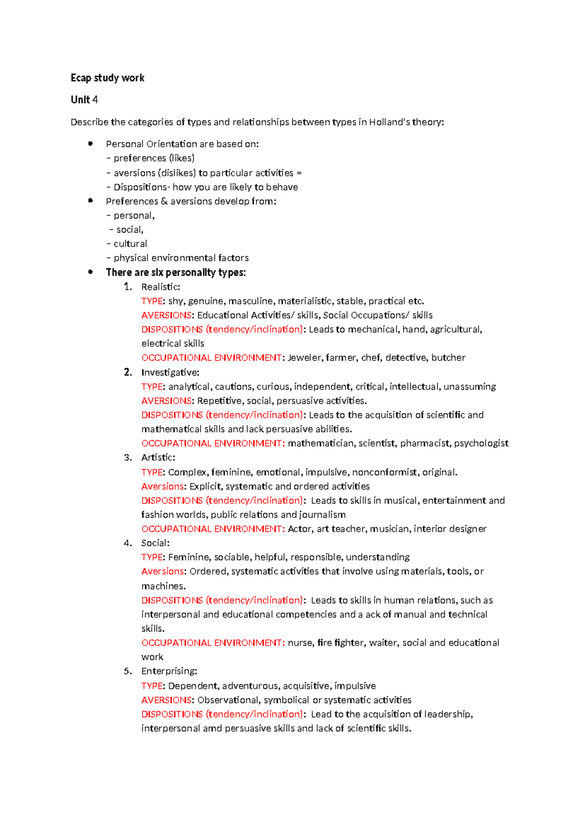 Ecap Study Work Unit 4: Personality Types & Relationships - Studocu