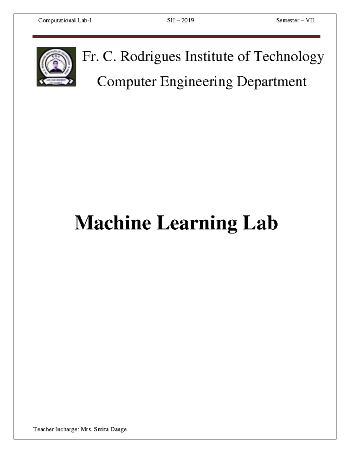 Lab Manual-MLSH2022 - lab manual - Machine Learning Lab Fr. C ...