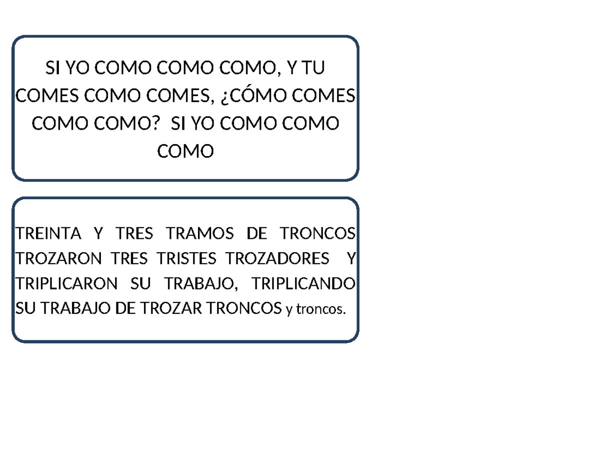 Trabalenguas: Ejercicios de Lengua y Diversión en Español - Studocu