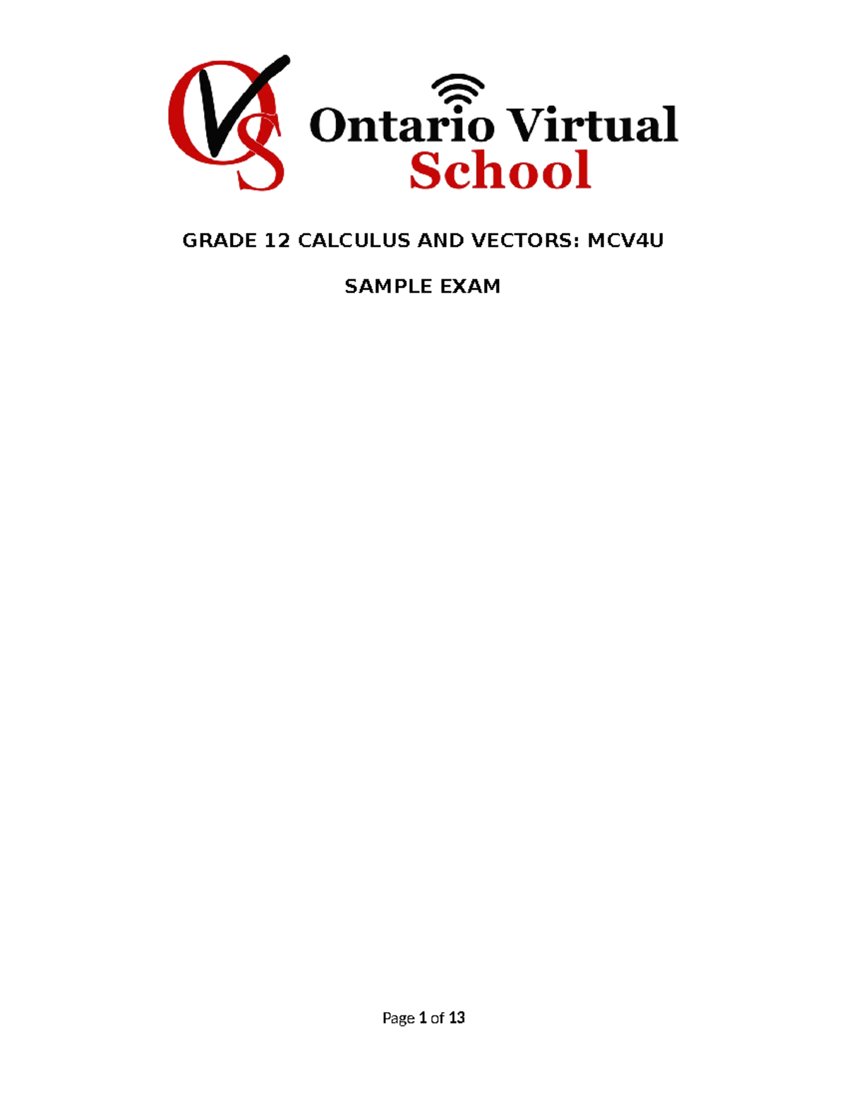 Milburn MCV4U Practice Exam - GRADE 12 CALCULUS AND VECTORS: MCV4U ...