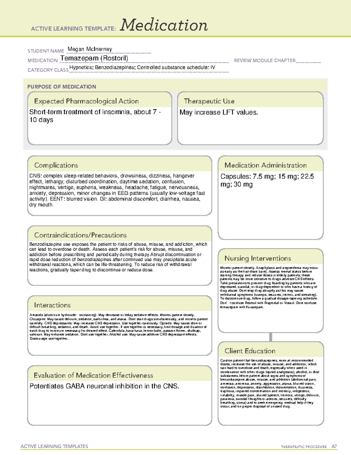 Temazepam (Rostoril) Medication Overview: Indications and Risks - Studocu