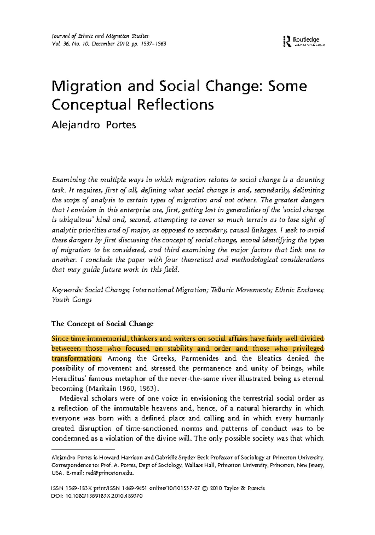 Migration and Social Change: Conceptual Reflections on Dynamics - Studocu
