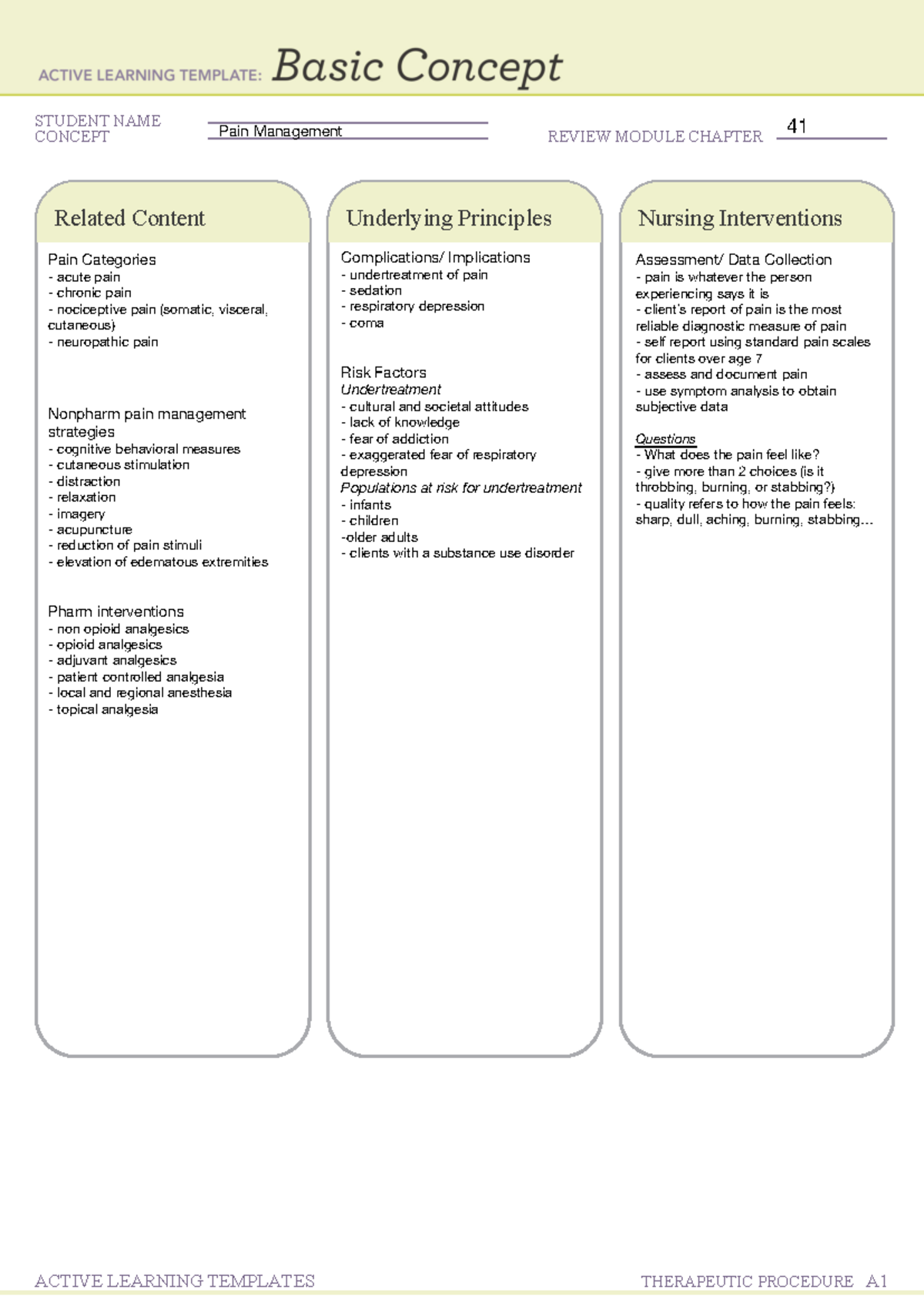 ATI Basic Concepts: Pain Management Strategies and Interventions - Studocu