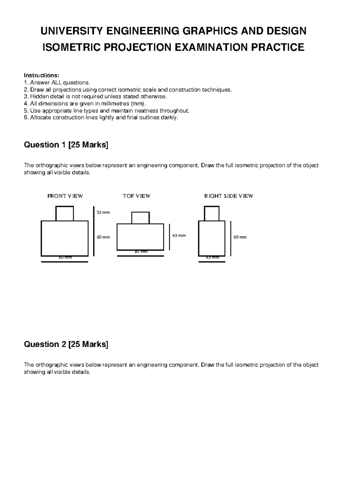 ENGR 101 Isometric Projection Exam Practice & Memo - Studocu