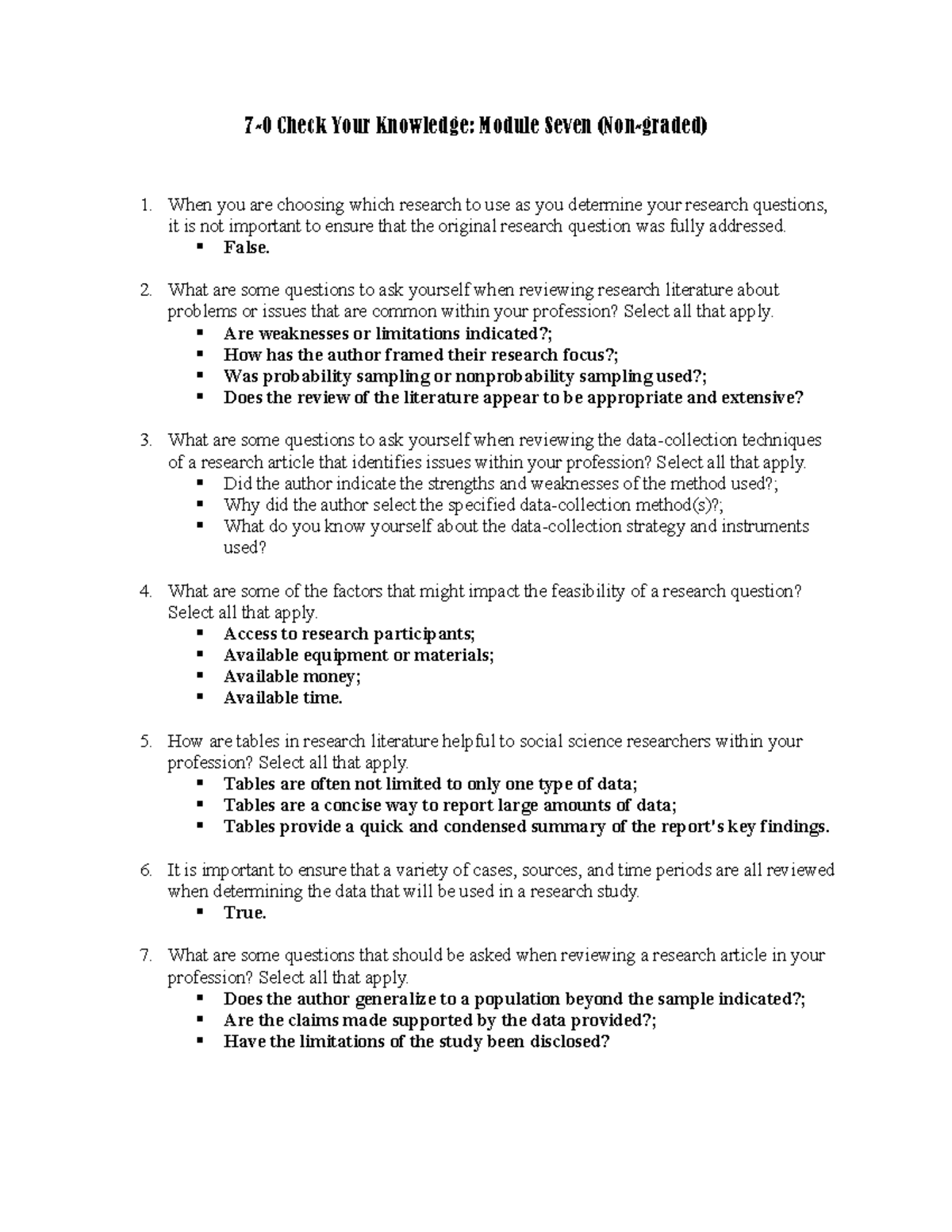 7-0 Knowledge Check: Module Seven Insights (Non-graded) - Studocu