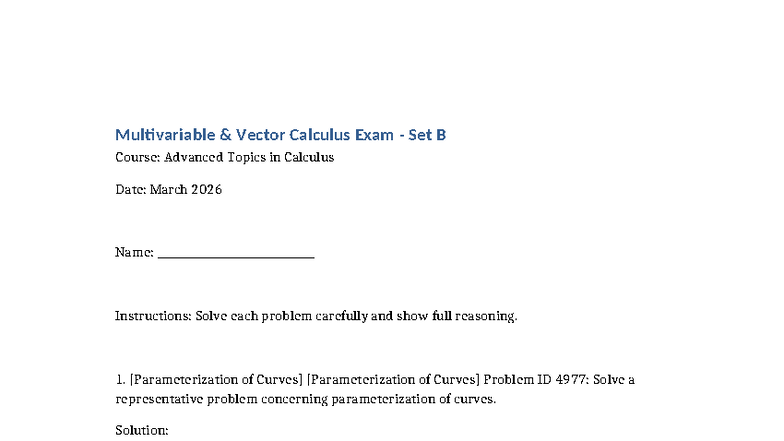 Multivariable Vector Calculus Exam Set B - Math 2145 - Studeersnel