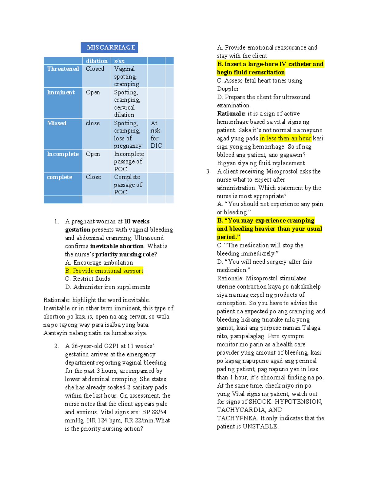 CFE- Additional Notes on Miscarriage and Diabetes Management - Studocu