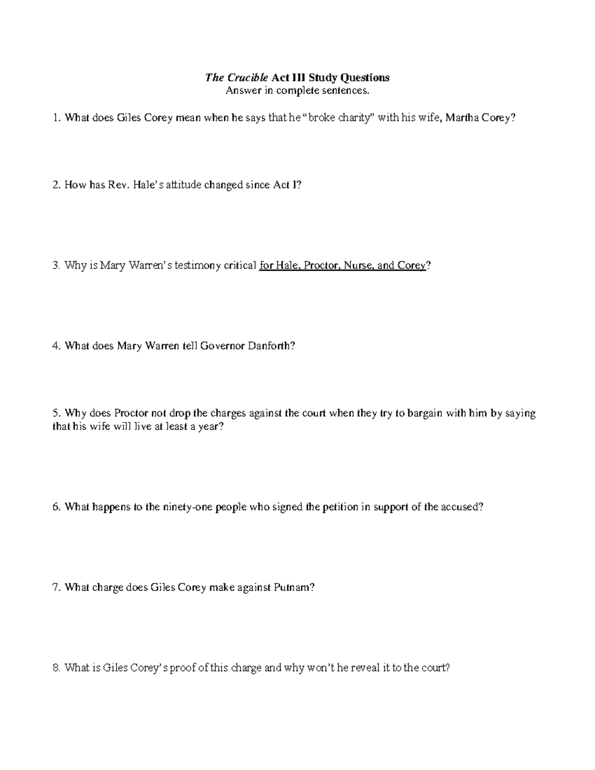 The Crucible Act III Study Questions and Answers - Studocu