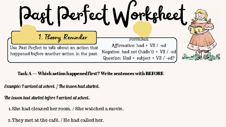 Past Perfect Worksheet 1: Understanding Formulas and Usage - Studocu