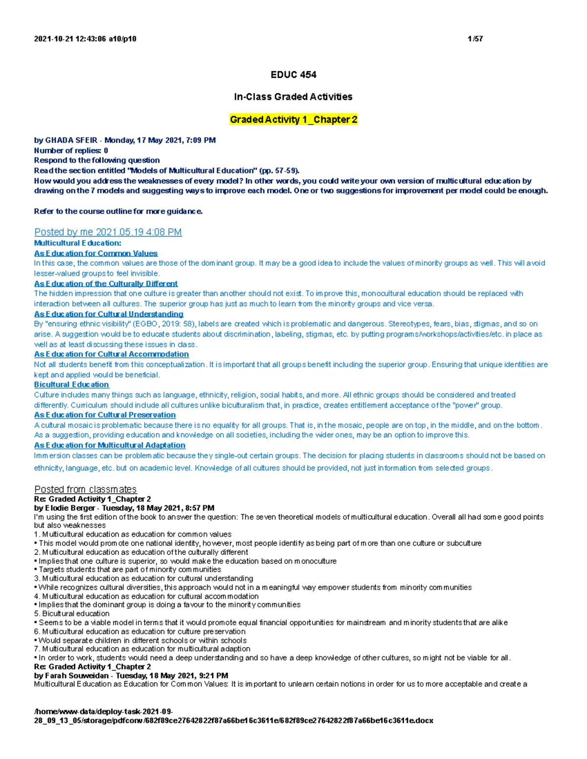 EDUC 454 - In-Class Graded Activities - EDUC 454 - Concordia - Studocu