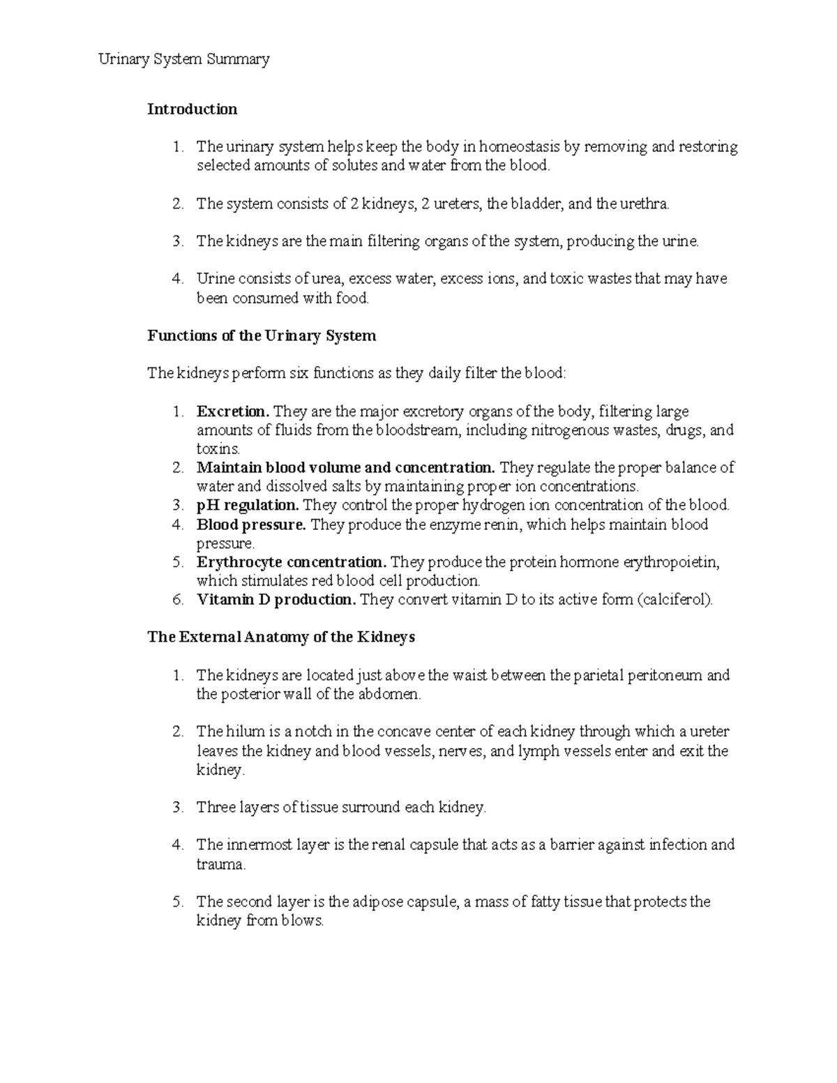 Urinary System Summary - Introduction The urinary system helps keep the ...