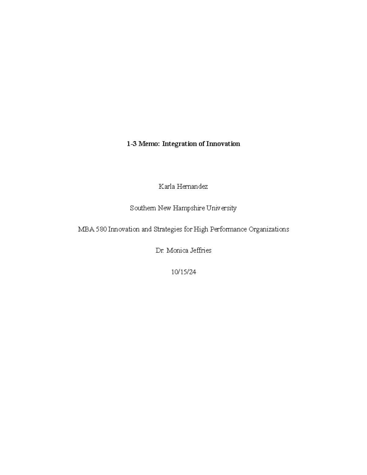 MBA 580 1-3 Memo: Integrating IoT for Innovation Strategy Discussion ...