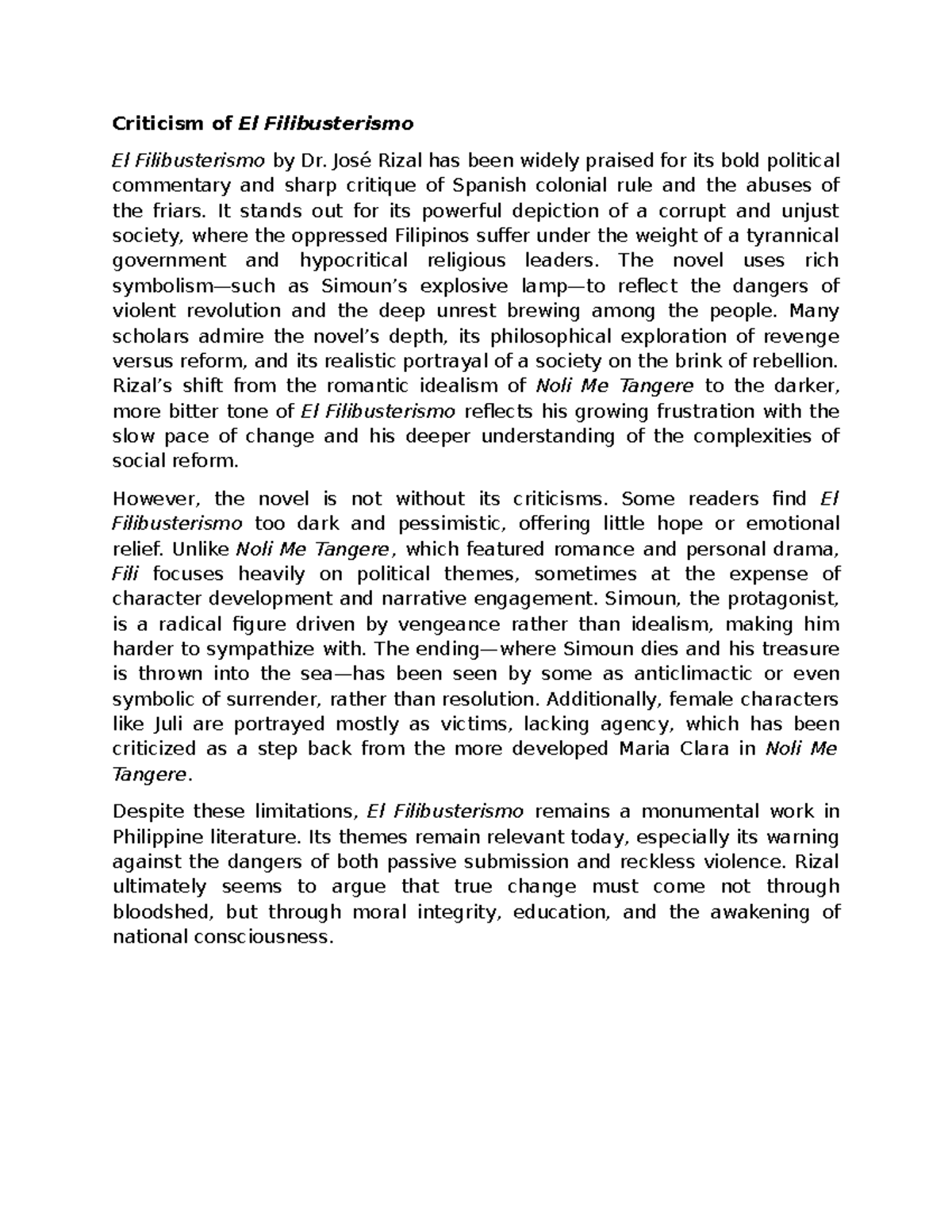 Critique of El Filibusterismo: A Study of Rizal's Political Commentary ...