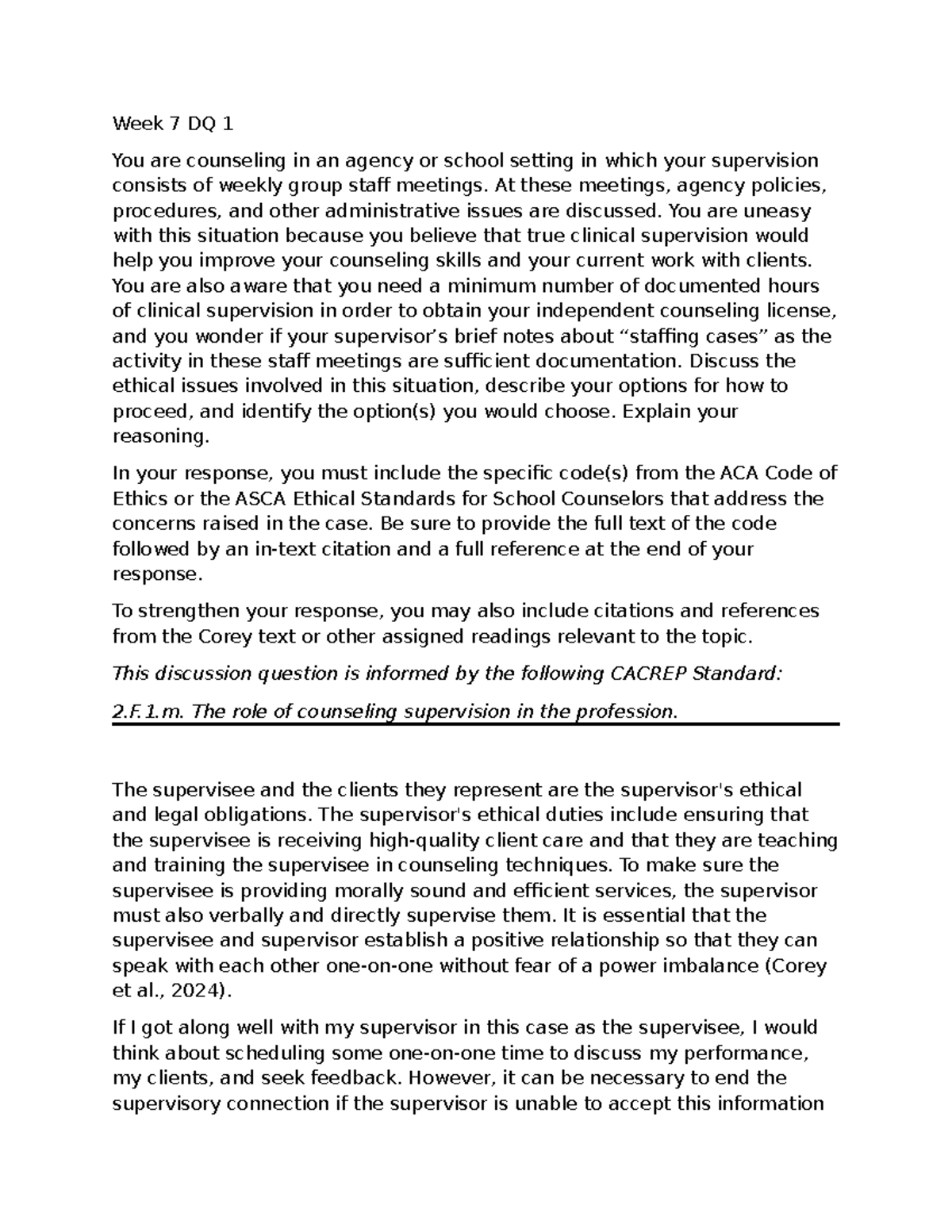 CNL-505 Week 7 DQ 1: Ethical Issues in Clinical Supervision - Studocu