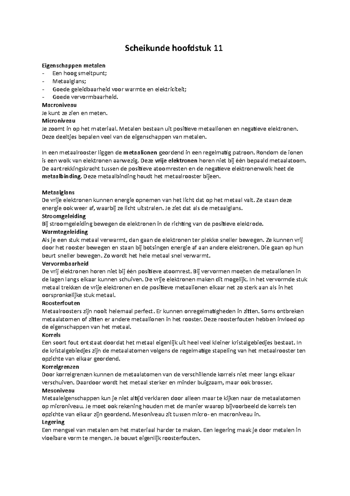 Scheikunde Hoofdstuk 11: Eigenschappen en Structuur van Metalen ...