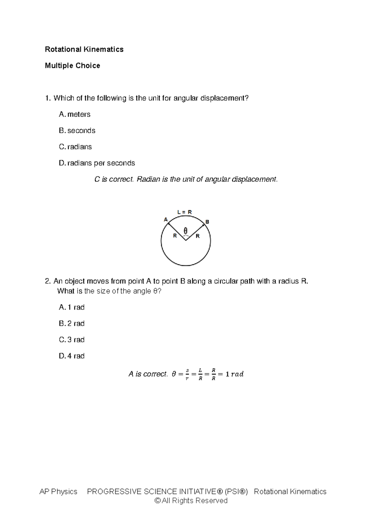 AP Physics 1 Rotational Kinematics MCQs with Explanations - Studocu