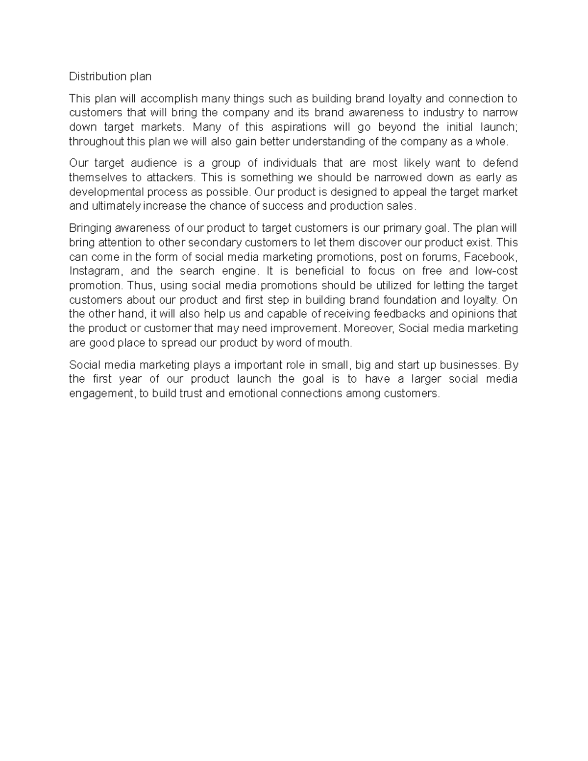 Distribution plan - Distribution plan This plan will accomplish many ...