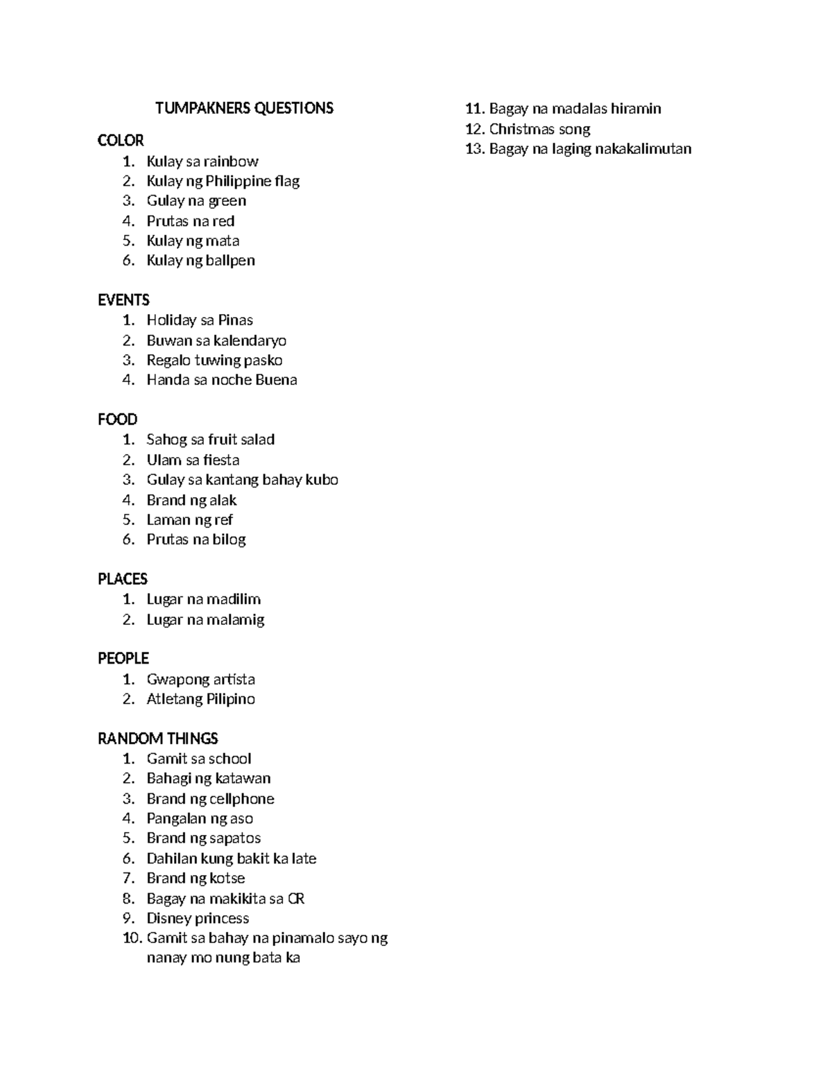 Tumpakners Questions - Fun Activities for Group Games - Studocu