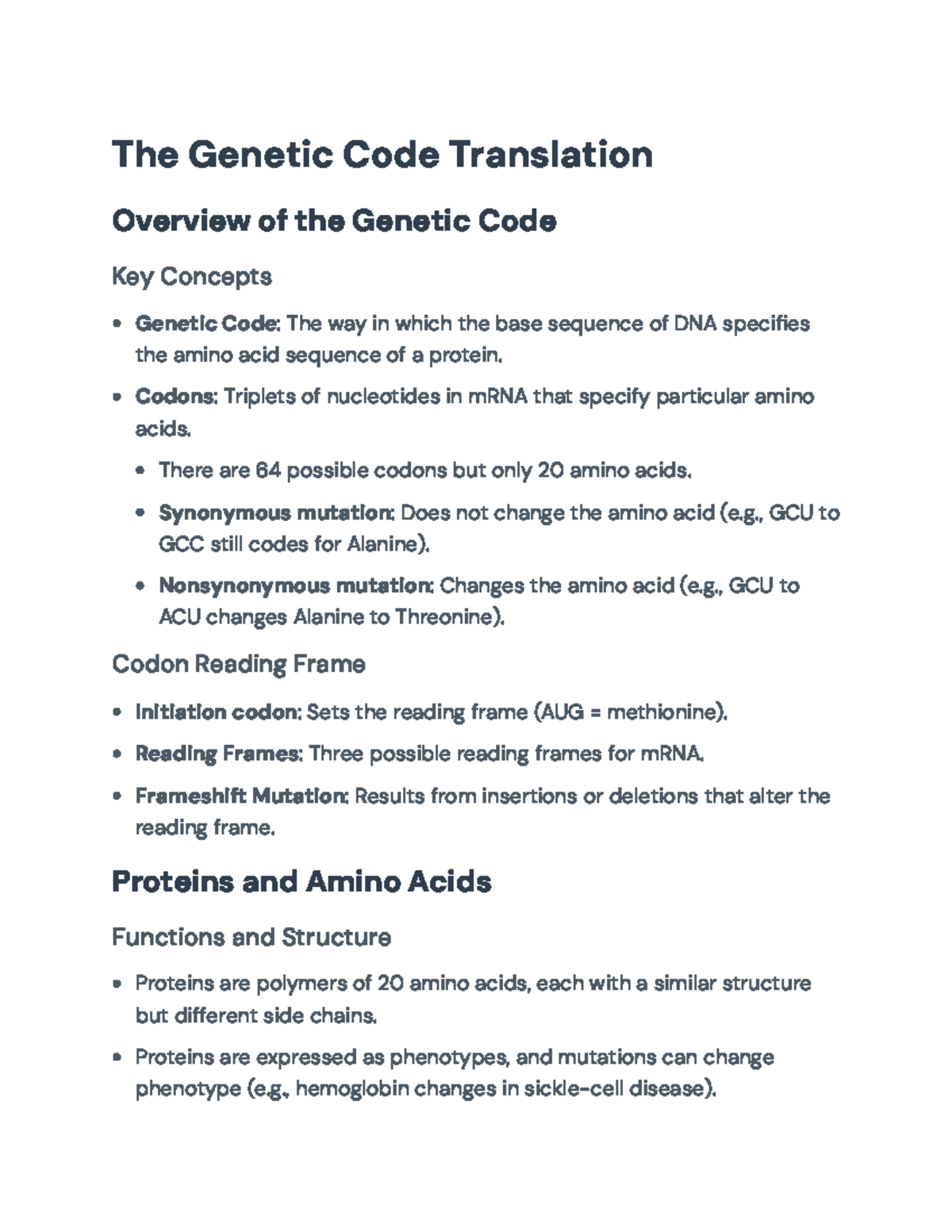 Genetic Code and Translation Mechanisms Overview (Bio 101) - The ...