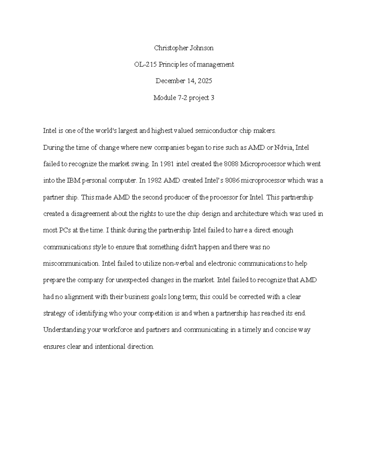 Christopher Johnson MGT 101 Final Project: Intel's Communication ...