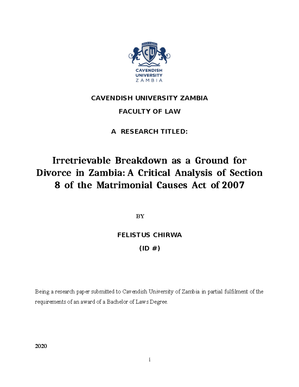 Critical Analysis of Irretrievable Breakdown in Zambian Divorce Law ...