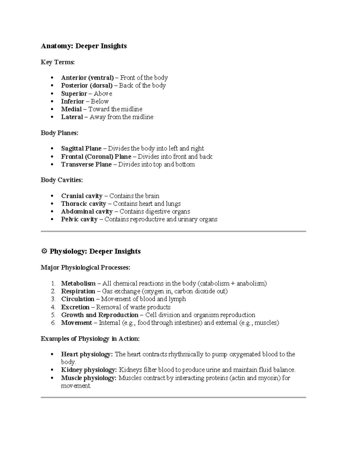 Anatomy 2: Key Terms and Major Physiological Processes Insights - Studocu