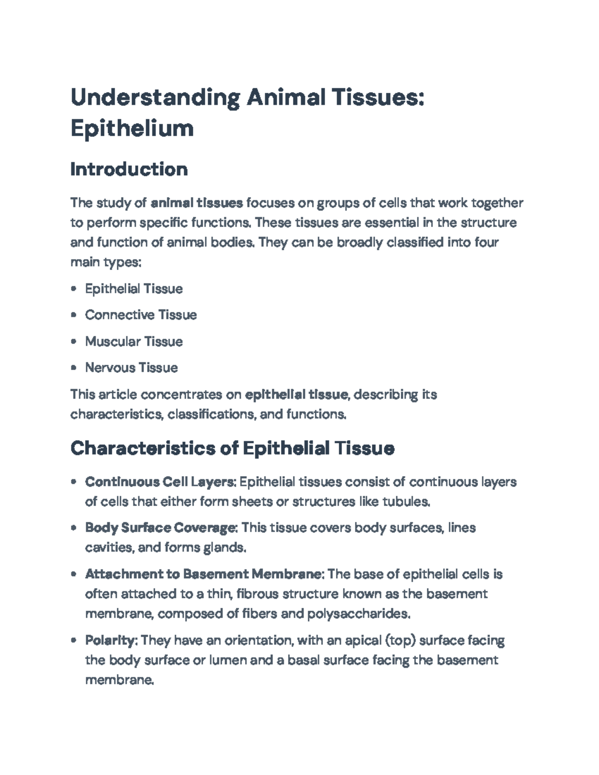 Understanding Epithelial Tissue: Characteristics & Functions (BIO101 ...