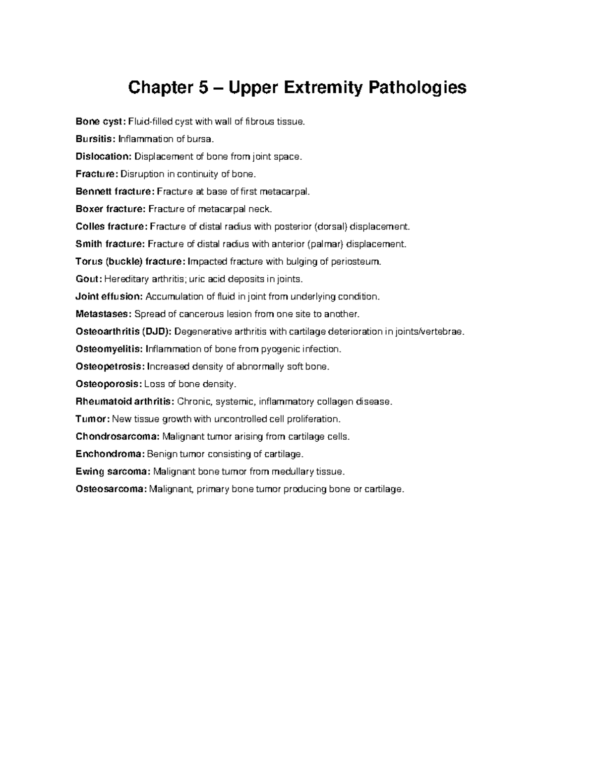 Chapter 5: Upper Extremity Pathologies and Bone Cysts - Studocu
