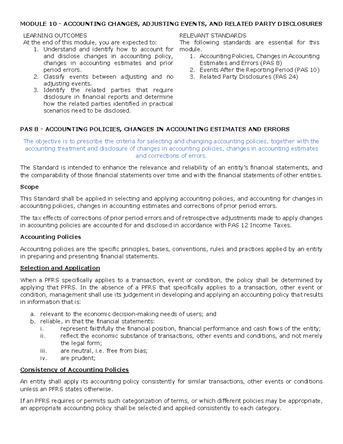 Module 10 Accounting Policies, Changes IN Accounting (PAS 8) Events ...