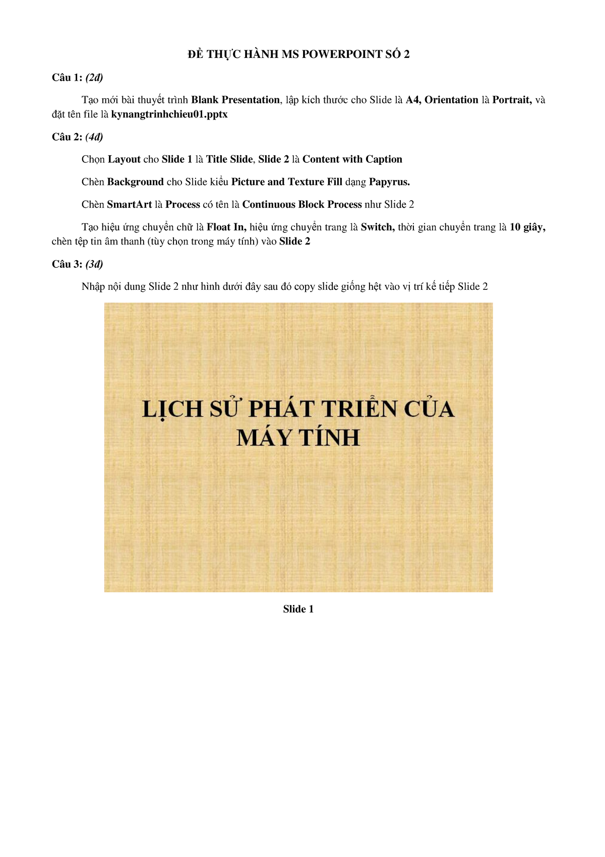 ĐỀ THỰC HÀNH MS POWERPOINT SỐ 2 - Bài Tập Thuyết Trình - Studocu