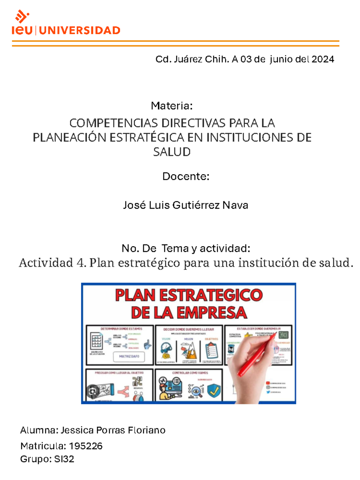 ACT.4 Plan Estratégico para Institución de Salud: Análisis y Propuestas - Studocu