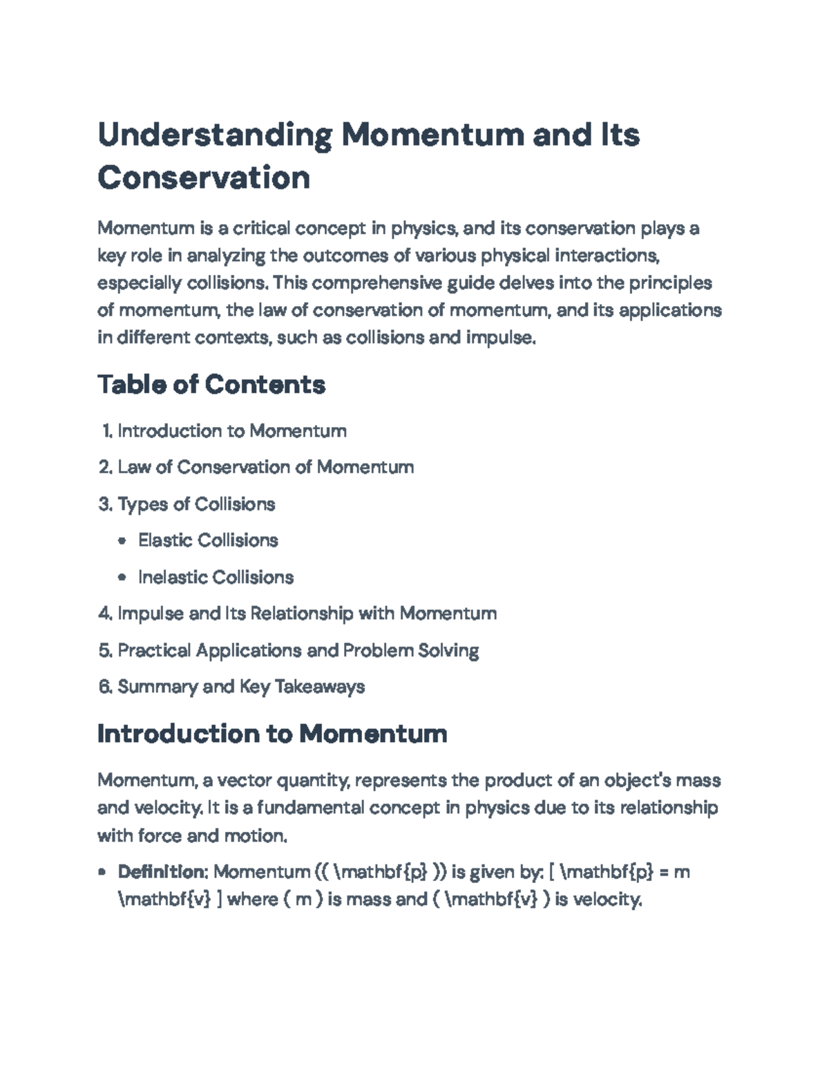 Understanding Momentum and Its Conservation - Course Code: PHYS101 ...