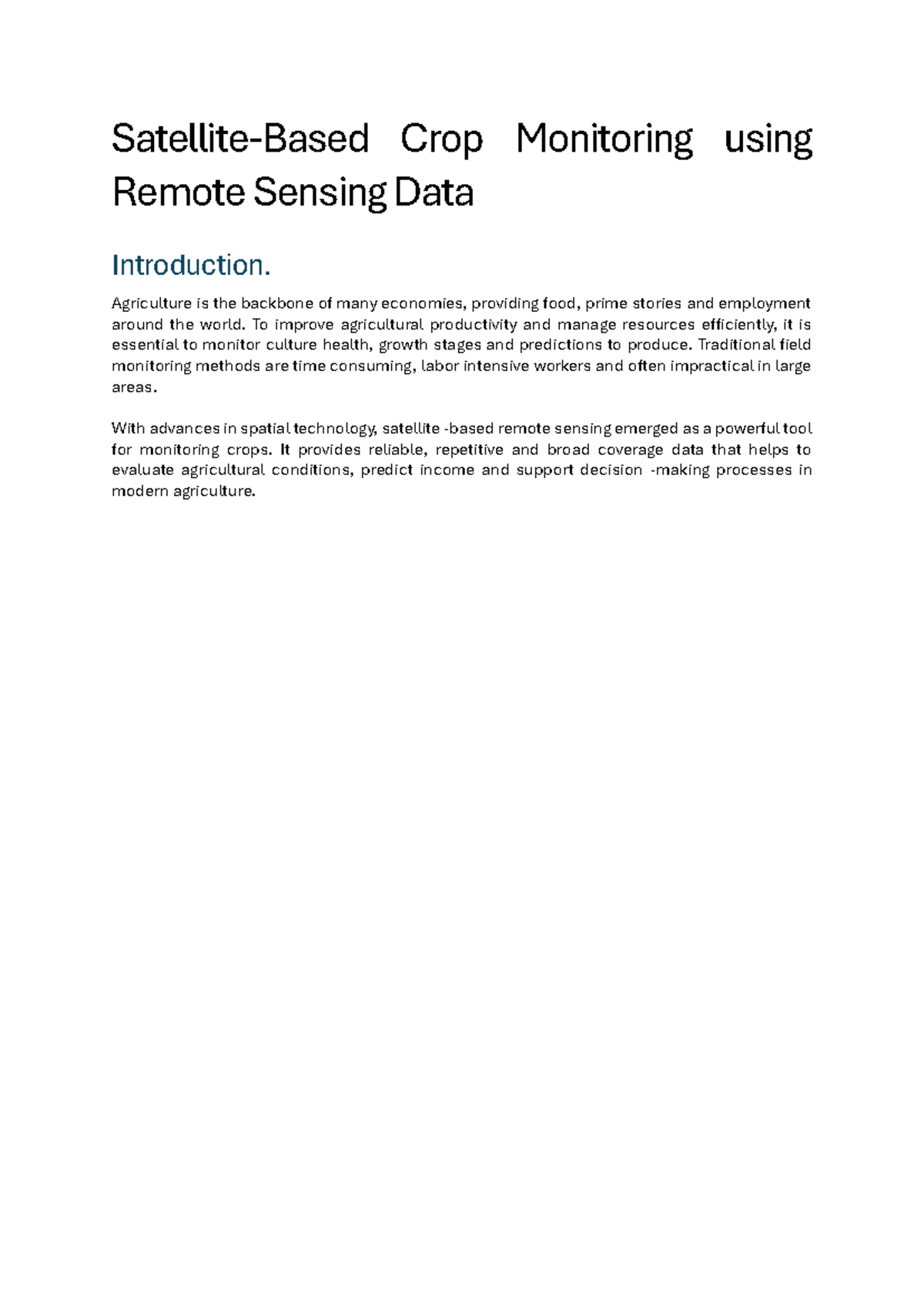 Crop Monitoring Using Remote Sensing Data: An Overview - Studocu